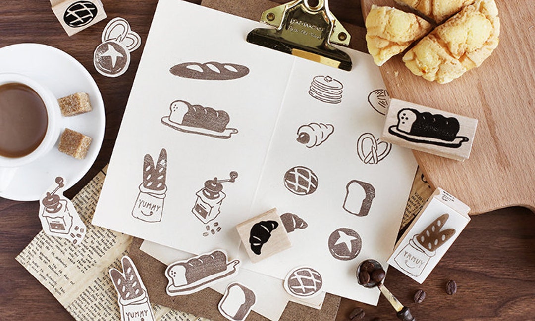 Bakery Wooden Stamp Set Bread Stamp Croissant Stamp Wood Rubber Seal ...