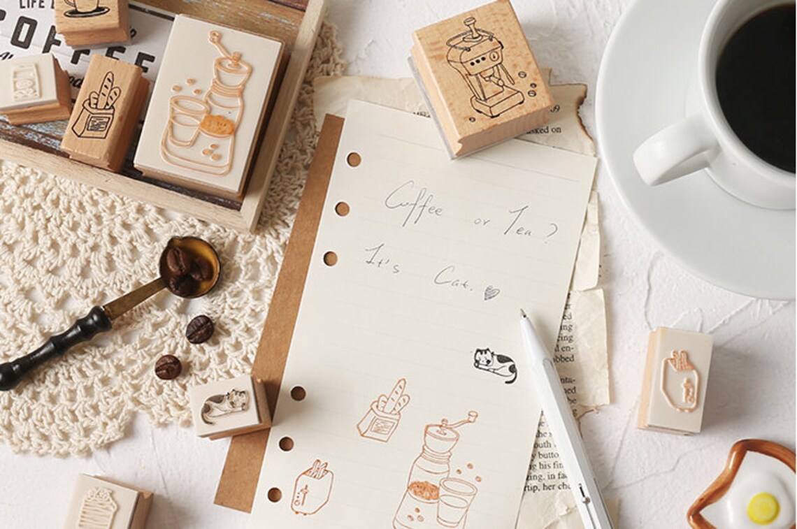 Coffee Shop Wooden Stamp Set Collection 13 Pc Cafe Stamp | Etsy