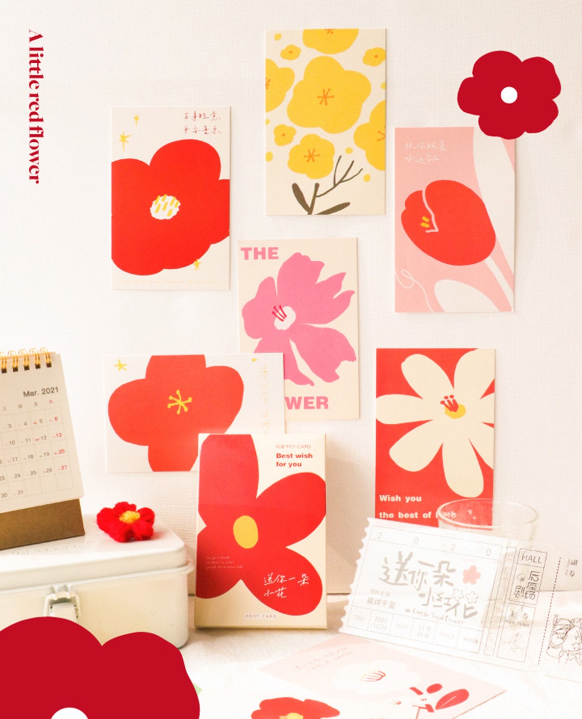 Little Red Flower Postcard Collection 30pc Yellow Flower | Etsy