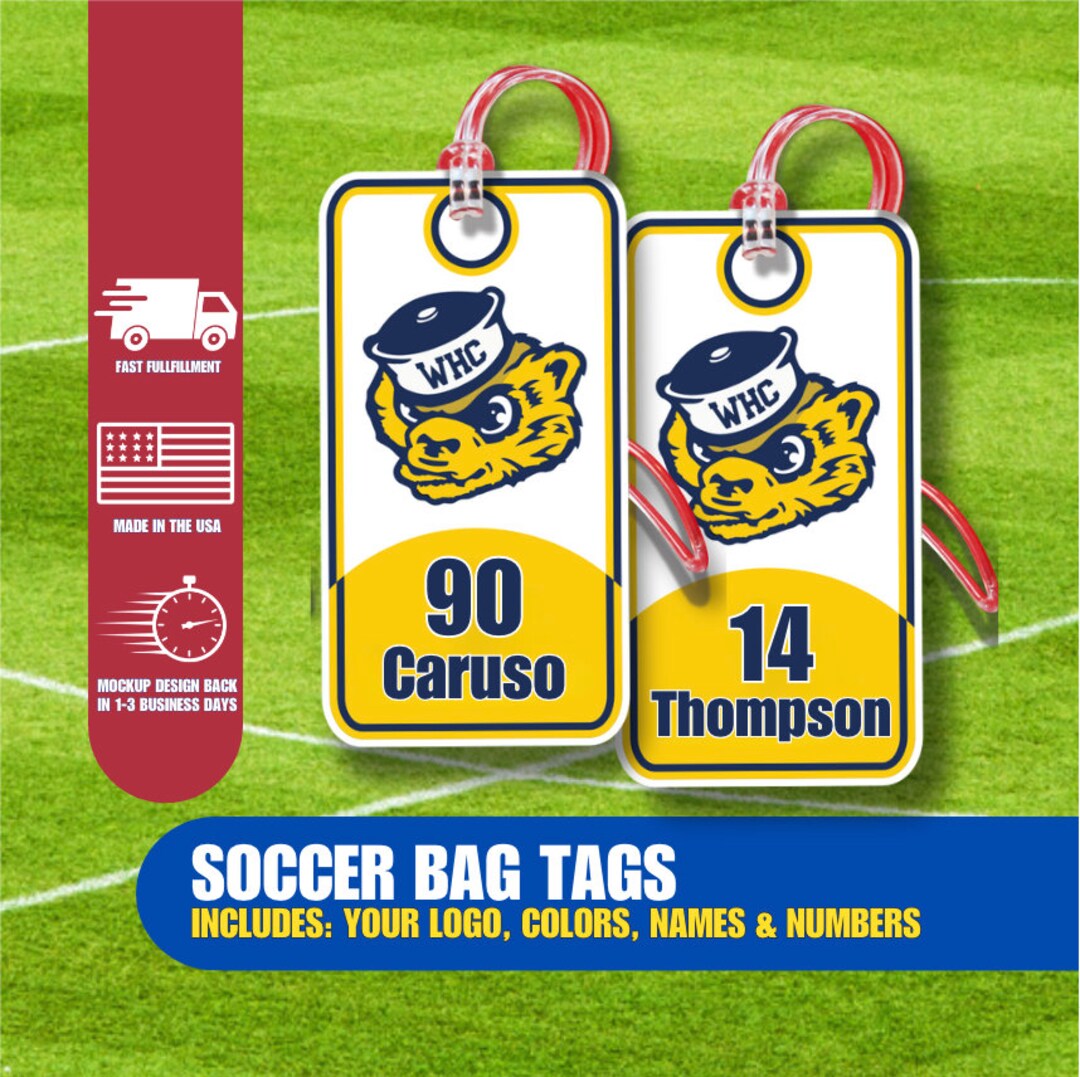 Custom Soccer Team Bag Tags | Designed W/ Team Logo, Colors, Names ...