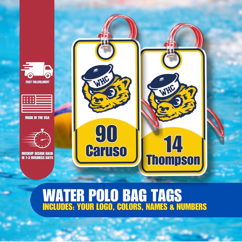 Custom Water Polo Team Bag Tags | Designed W/ Team Logo, Colors, Names ...