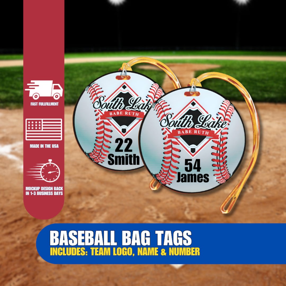 Baseball Shaped Bag Tag, Baseball Gifts, Includes Team Logo, Colors ...