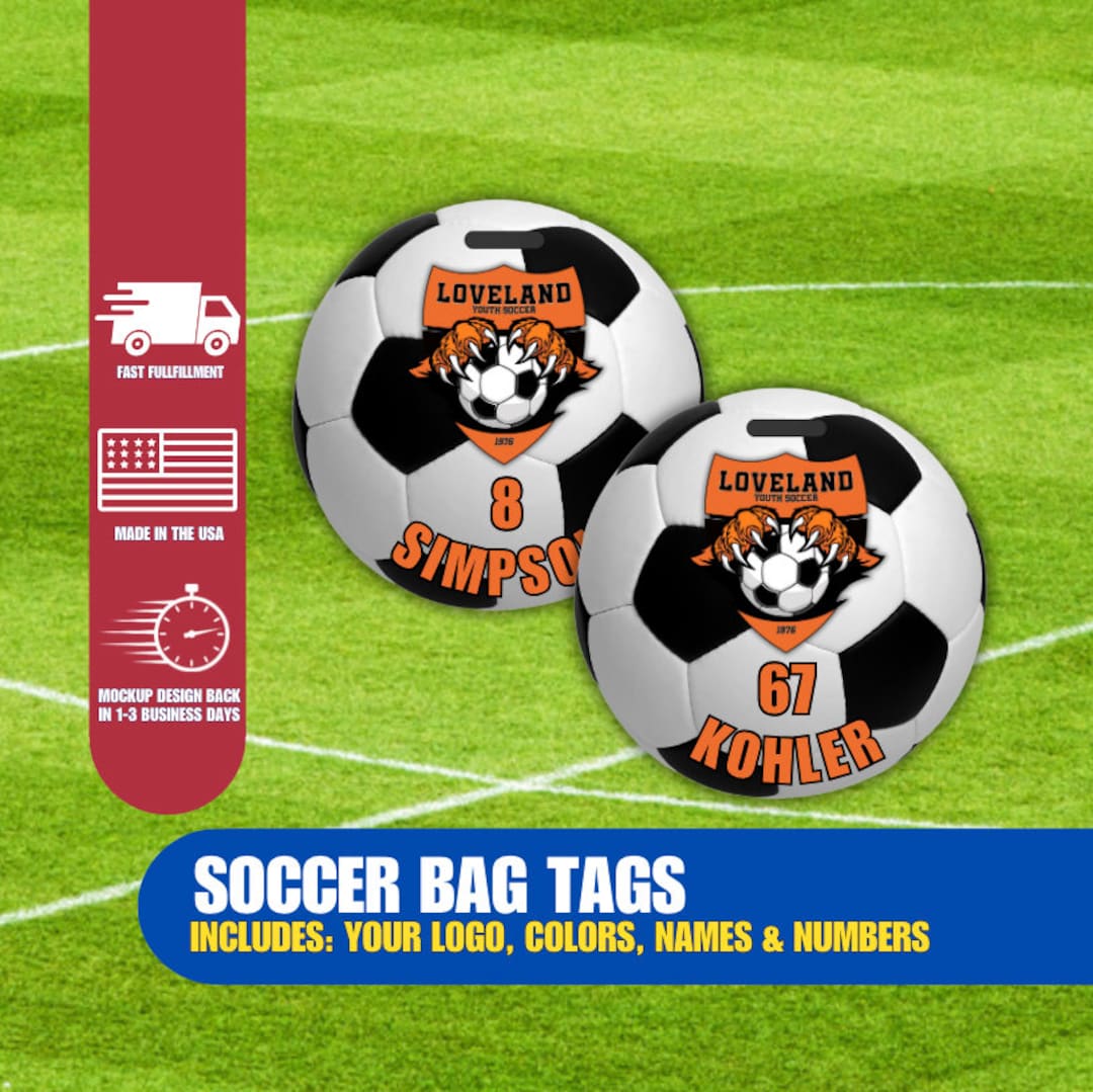 Soccer Ball Shaped Bag Tag, Soccer Gifts, Includes Team Logo, Colors ...