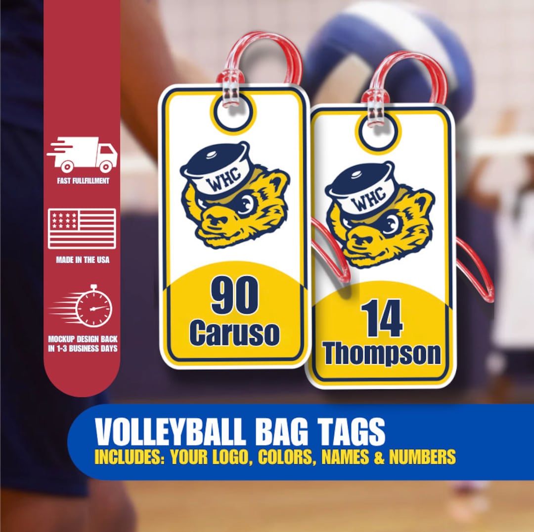 Volleyball Bag Tag, Volleyball Gifts, Includes Team Logo, Colors, Names ...