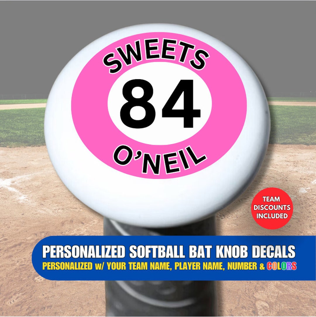 Personalized Softball Bat Knob Decals, Choose Text, Number & Colors ...