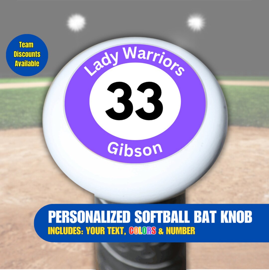 Personalized Softball Bat Knob Decals, Choose Text, Number & Colors ...