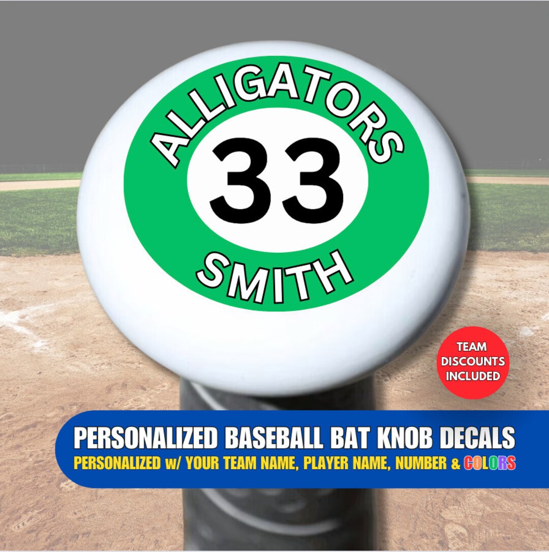 Personalized Baseball Bat Knob Decals, Choose Text, Number & Colors ...