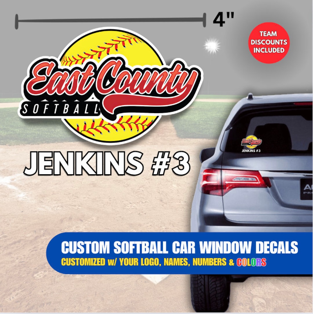 Softball Car Window Decals & Stickers, Softball Team Gifts, Includes ...
