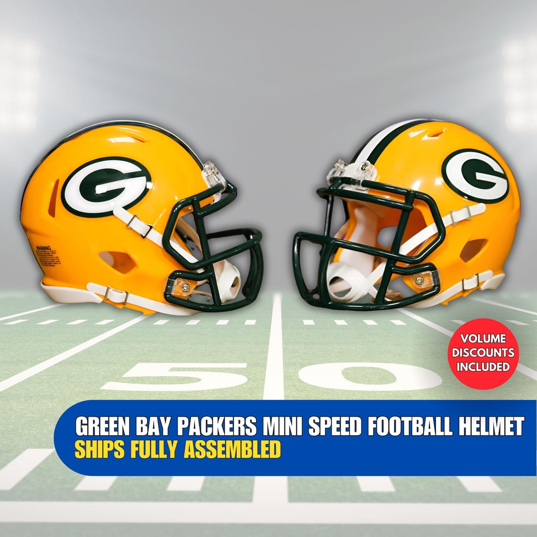 Green Bay Packers Mini Riddell Speed Football Helmet, Includes Side ...