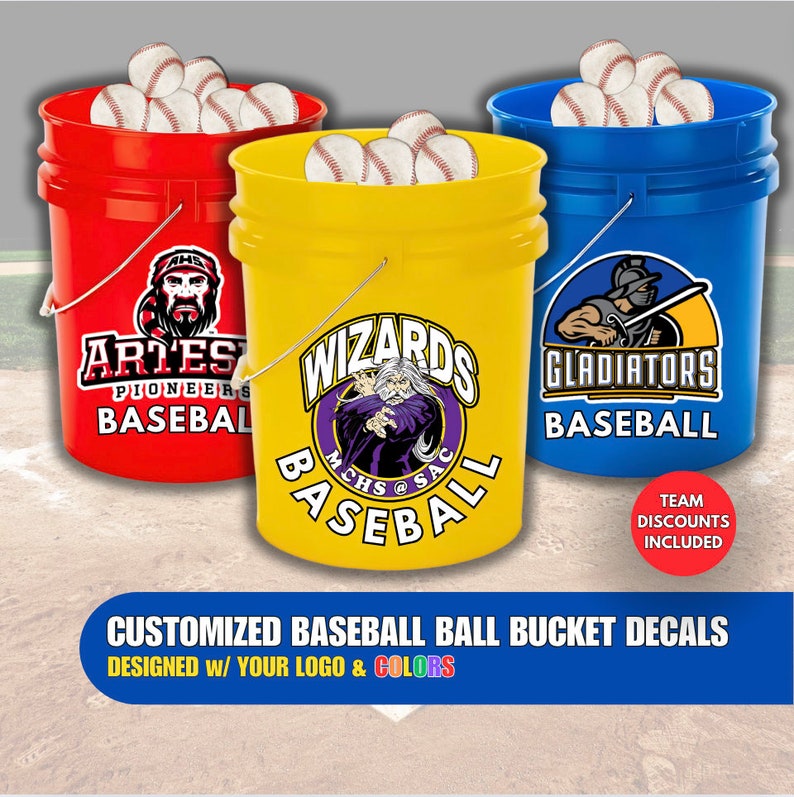 Custom Baseball Bucket Decals, Team Logo & Colors - Etsy