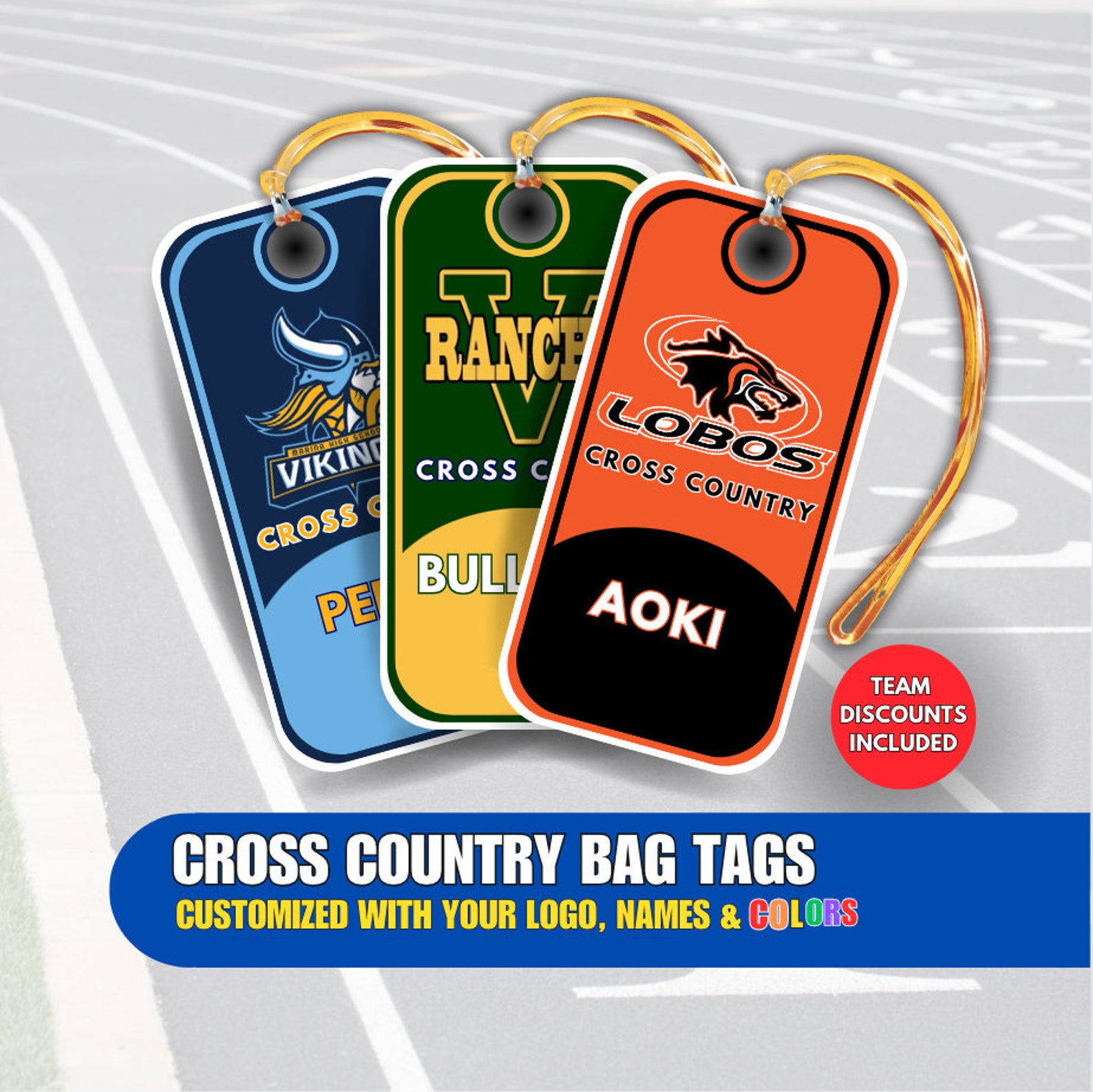 Custom Cross Country Team Bag Tags | Designed W/ Team Logo, Colors ...