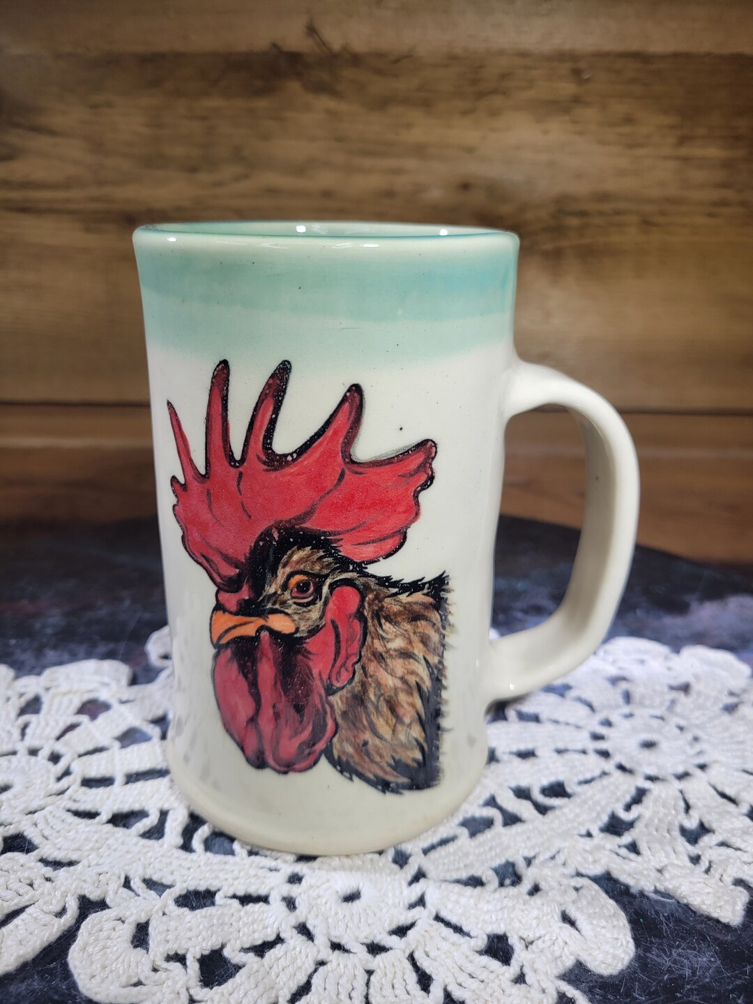 Rooster and Hen Pottery Mug Hand Painted - Etsy