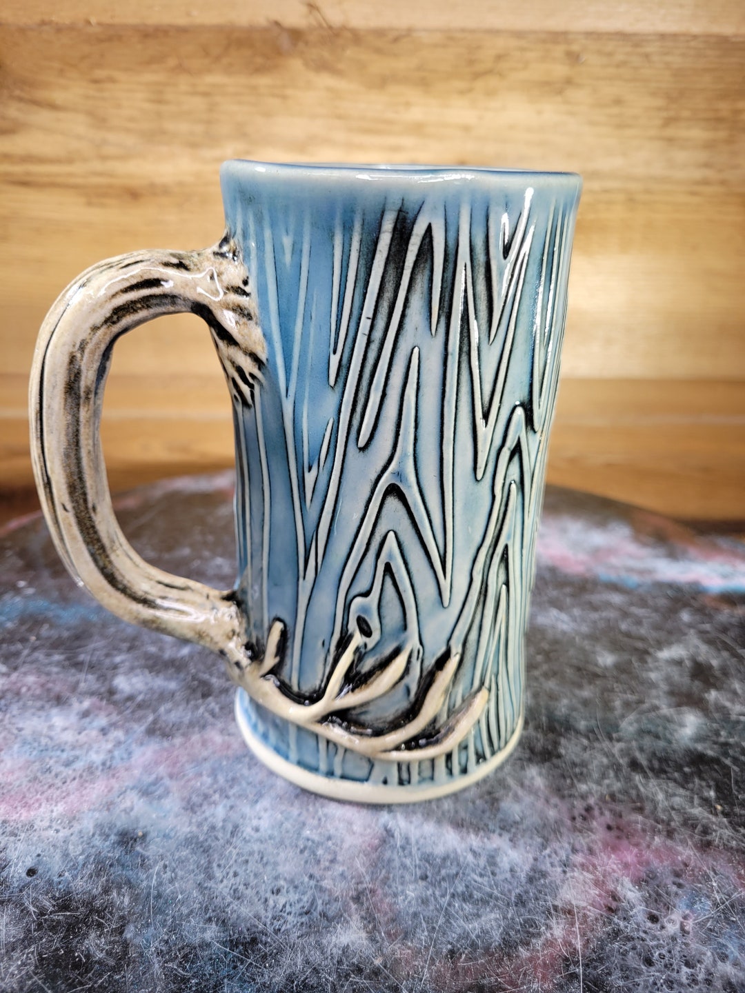 Antler and Woodgrain Pottery Mug - Etsy