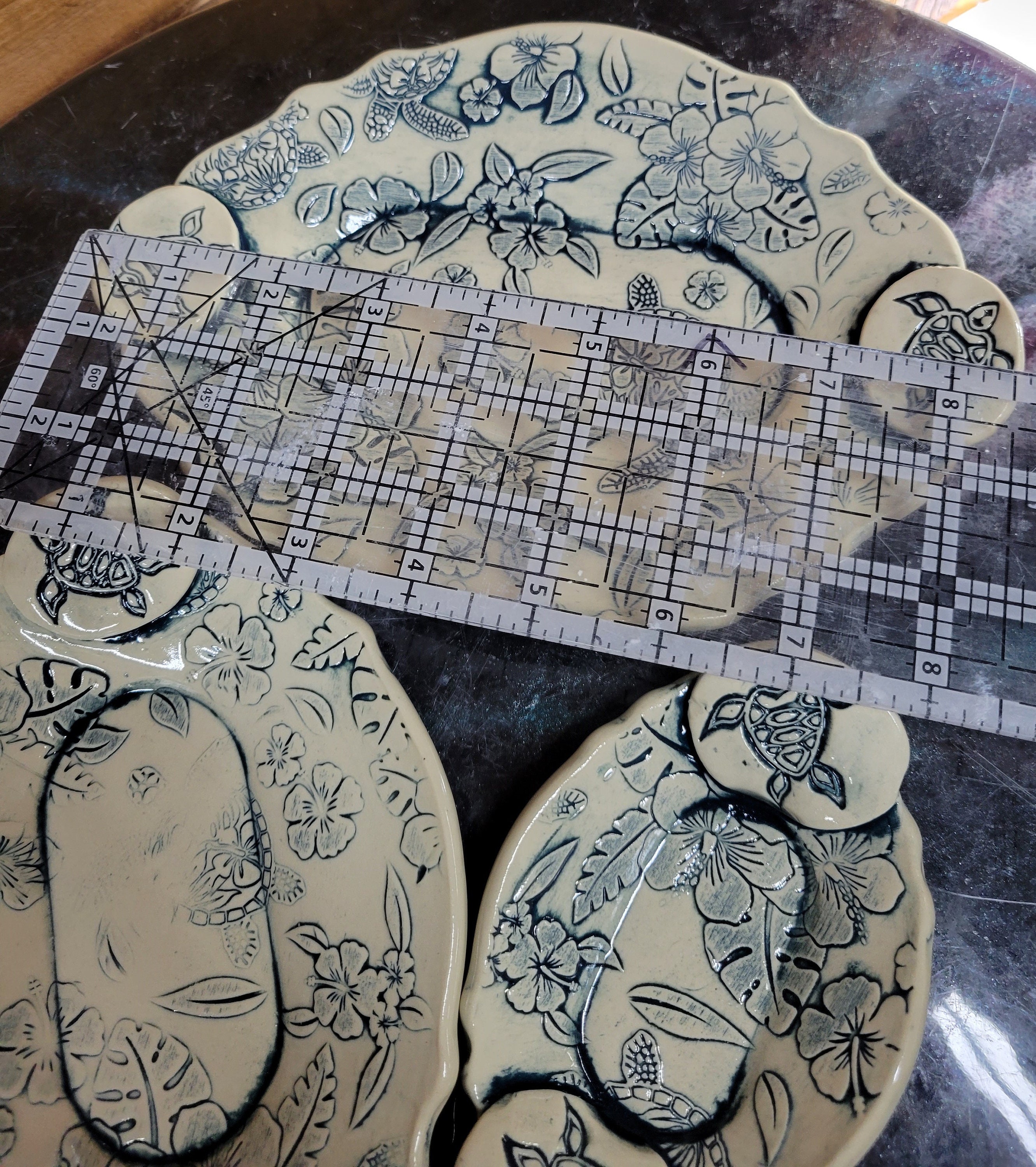 Hibiscus Flower Shaped Sea Turtle Nesting Plate Design Set of - Etsy