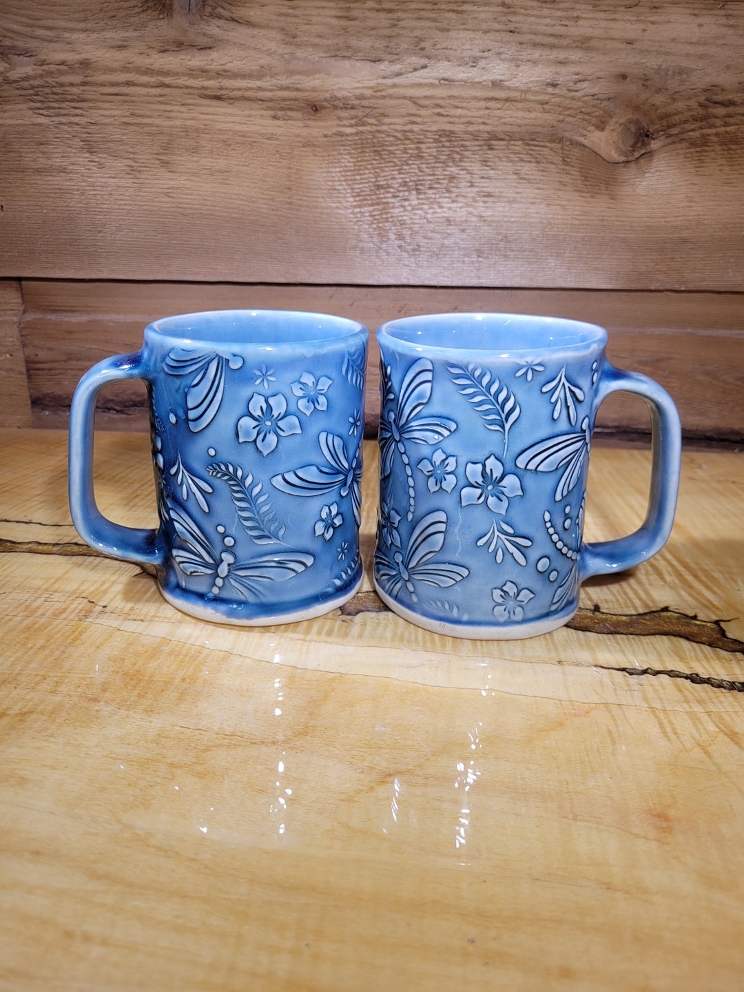 Blue Dragonfly Ad Ferns Pottery Mug 16 Oz. - Etsy