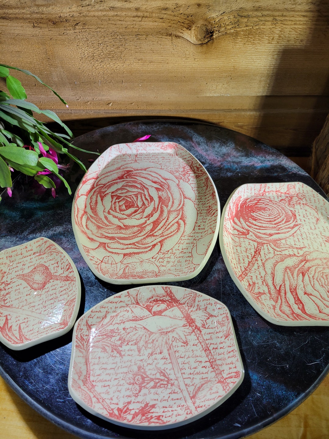 Farmhouse Shape Red Rose Nesting Plate SET of 4 Serving Plates - Etsy
