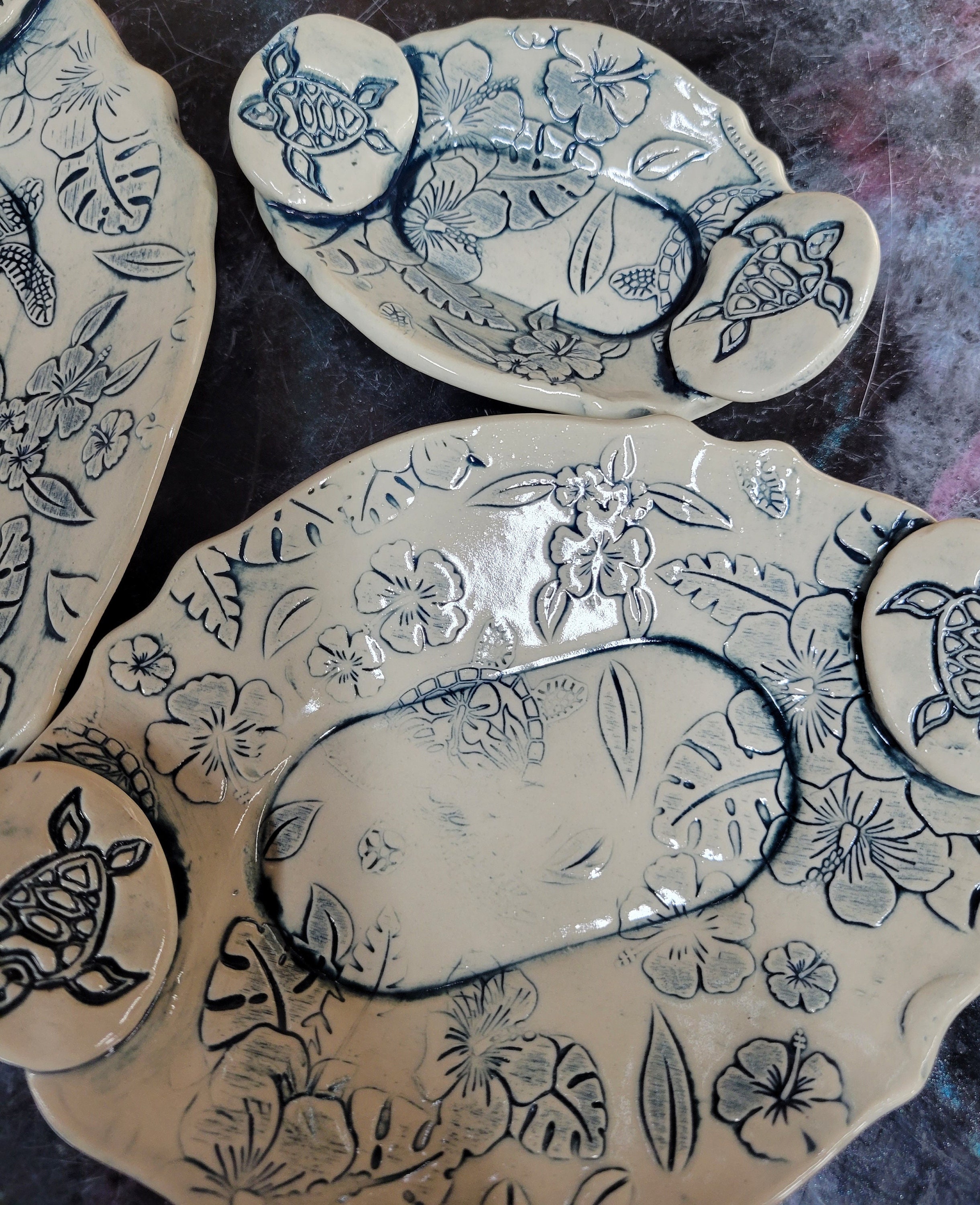 Hibiscus Flower Shaped Sea Turtle Nesting Plate Design Set of - Etsy