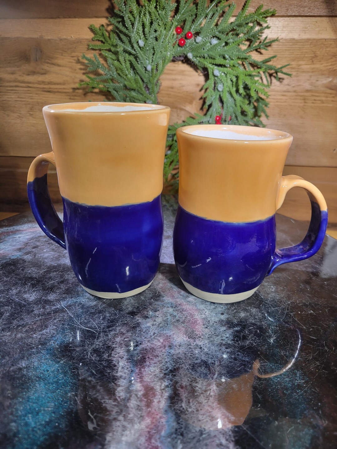 Orange and Blue Multi Colored Pottery Mug SOLD as a SET - Etsy