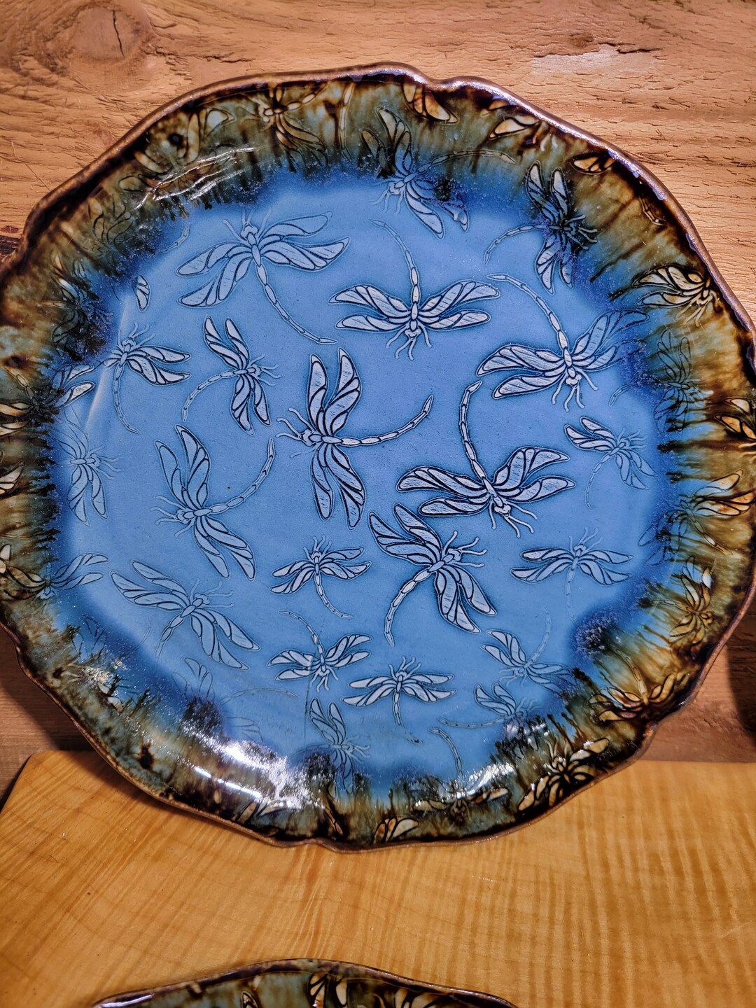 Dragonfly Dinnerware Plates SET of 6 Blue With Brown - Etsy