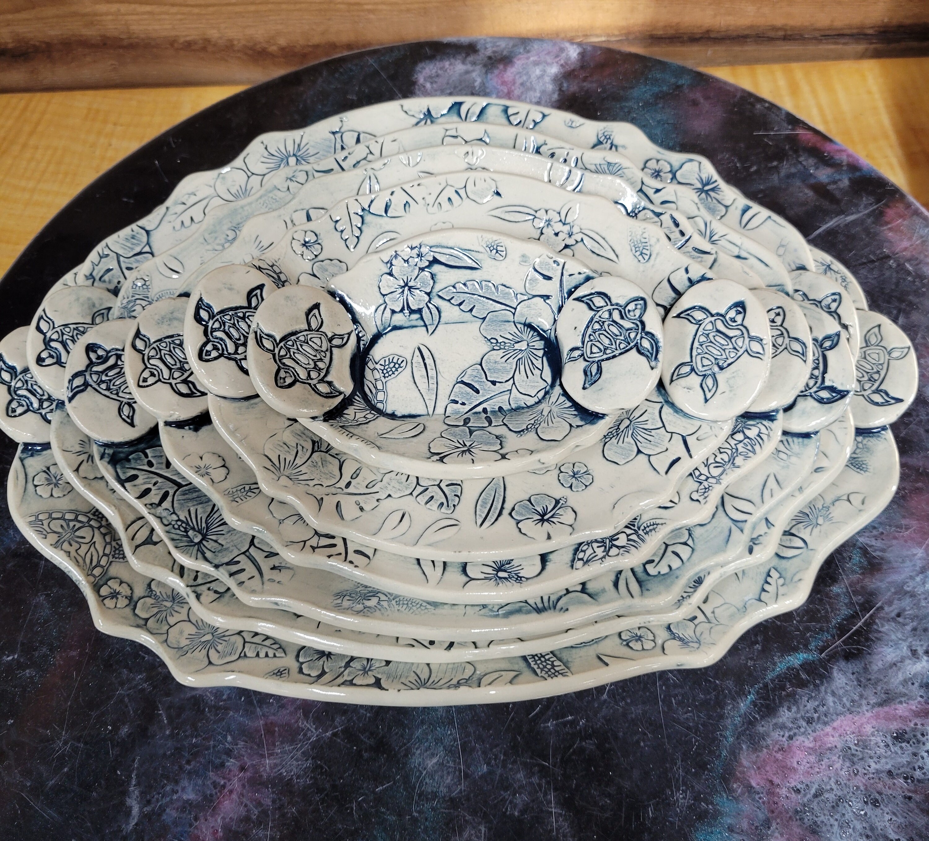 Hibiscus Flower Shaped Sea Turtle Nesting Plate Design Set of 3 - Etsy