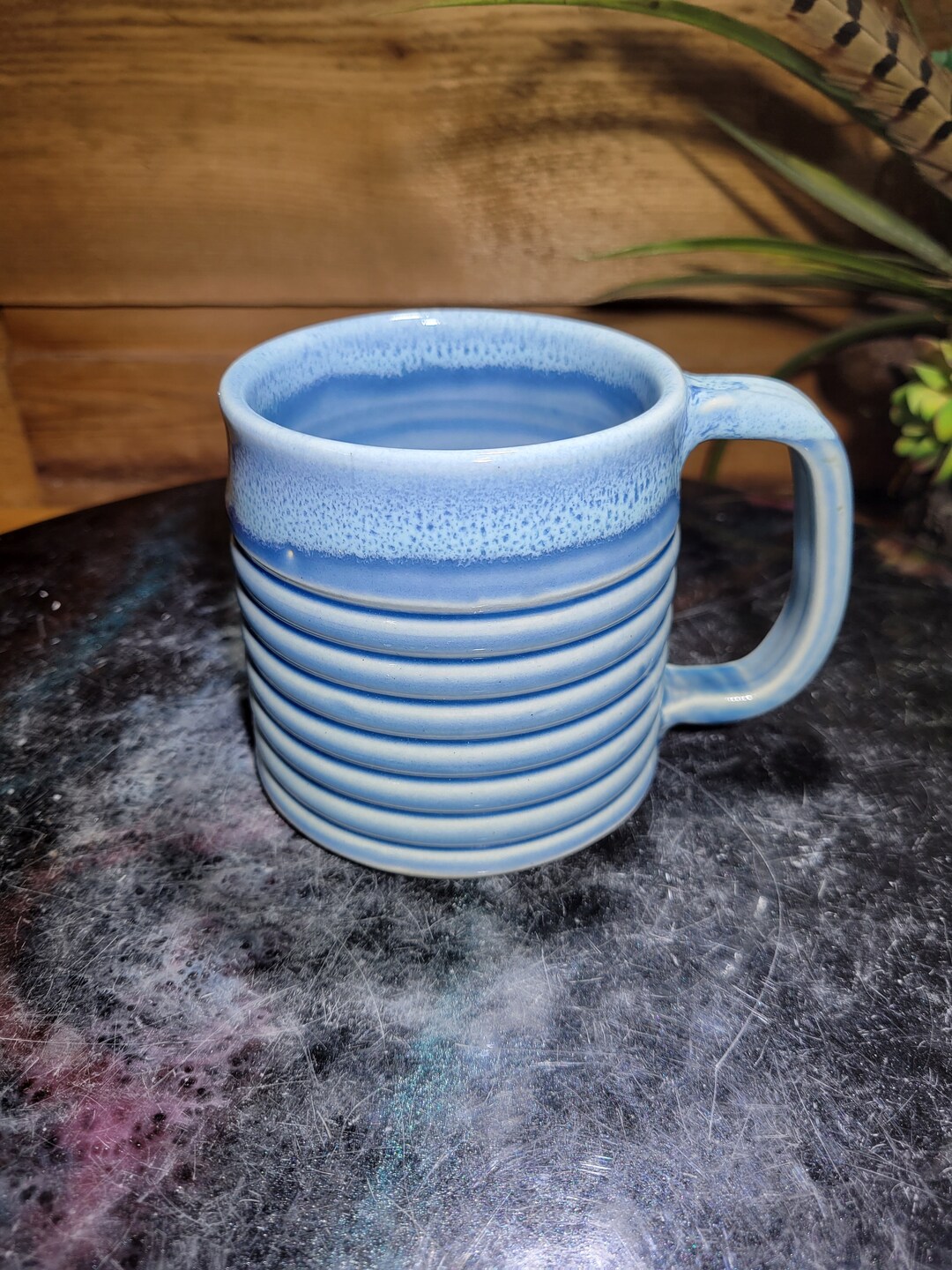Blue and White Multi Colored Pottery Mug 14 Oz - Etsy