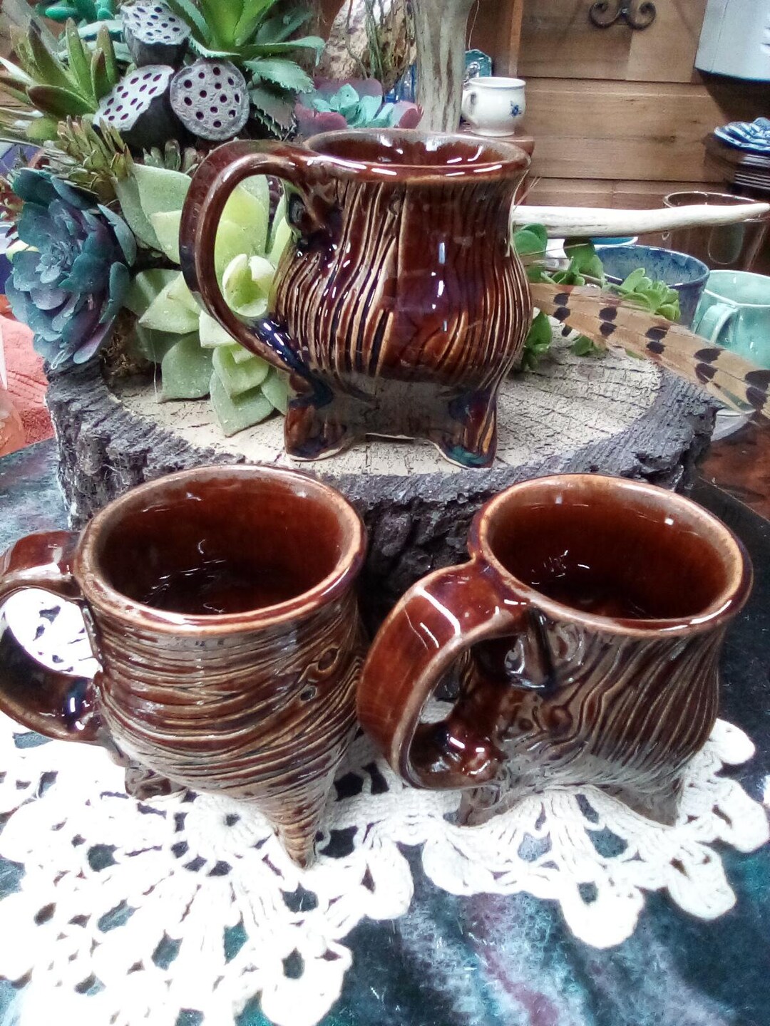 Tripod ESPRESSO Woodgrain Brown Handmade Pottery Mug - Etsy