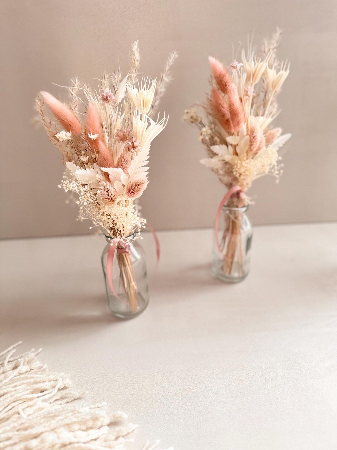 Mini Dried Flower Bouquet With Vase "peach, Blush & Honey" With Gift ...