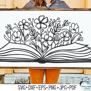 Floral Book SVG, Open Book With Flowers Drawing, Flowers Growing Out of ...