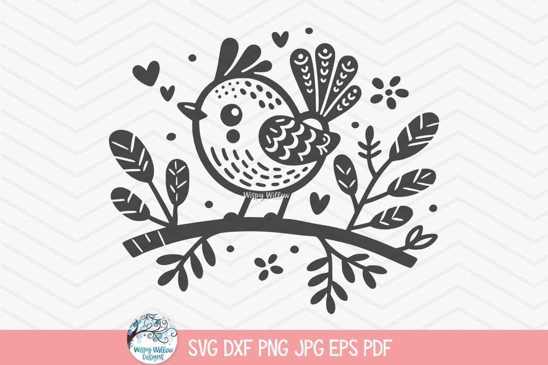 Bird SVG for Cricut, Boho Bird on Branch Drawing, Cute Woodland Forest ...