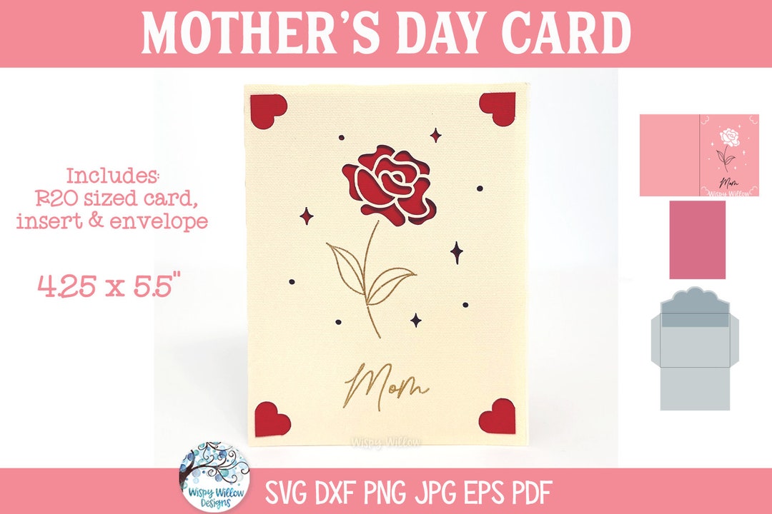 Mother's Day Card SVG for Cricut, Rose Flower Mom Card, Papercut R20 ...