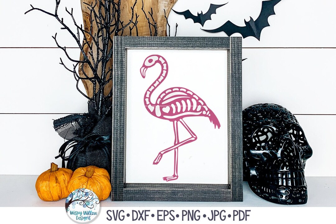 Flamingo Skeleton SVG, Flamingo Skeleton With Heart, Halloween Animal ...