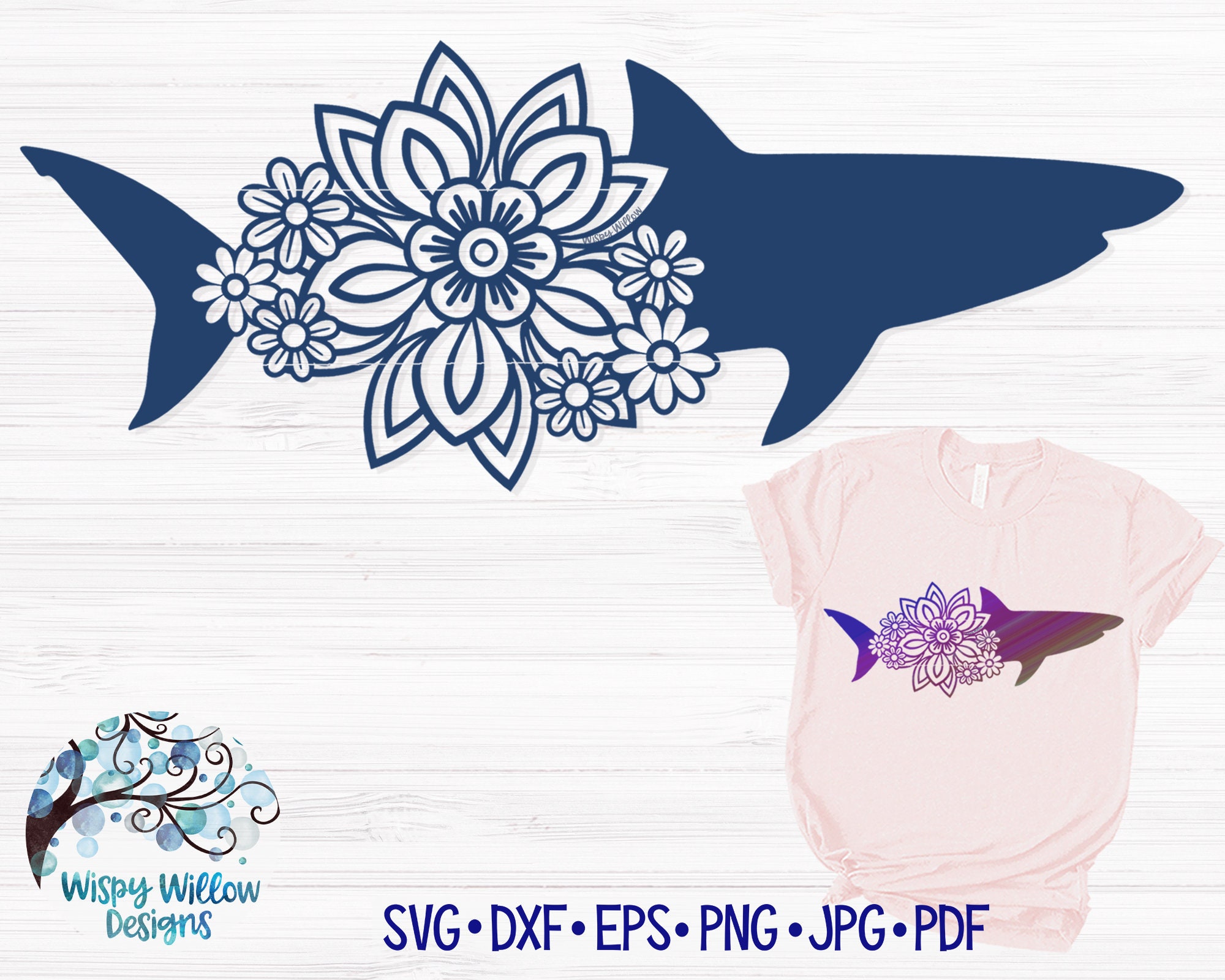 Tiburón floral SVG, tiburón mandala Svg, animal marino mandala Png ...
