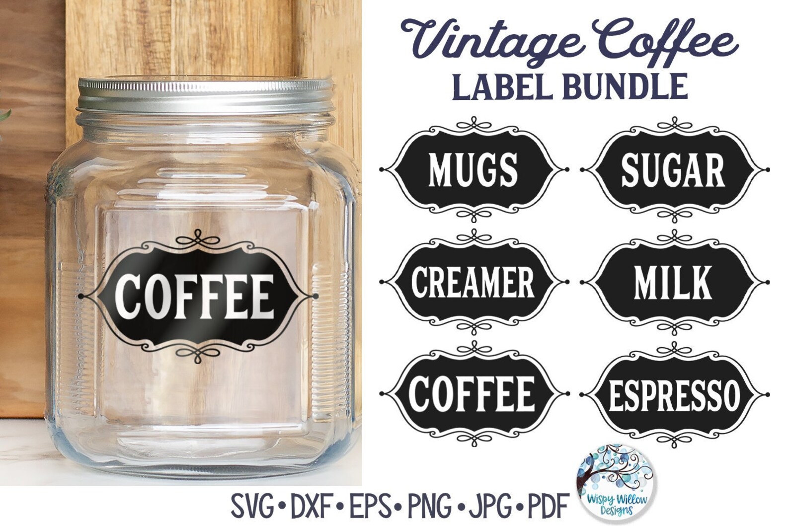 Vintage Coffee Label SVG Bundle, Coffee Canister Sticker File, Kitchen ...