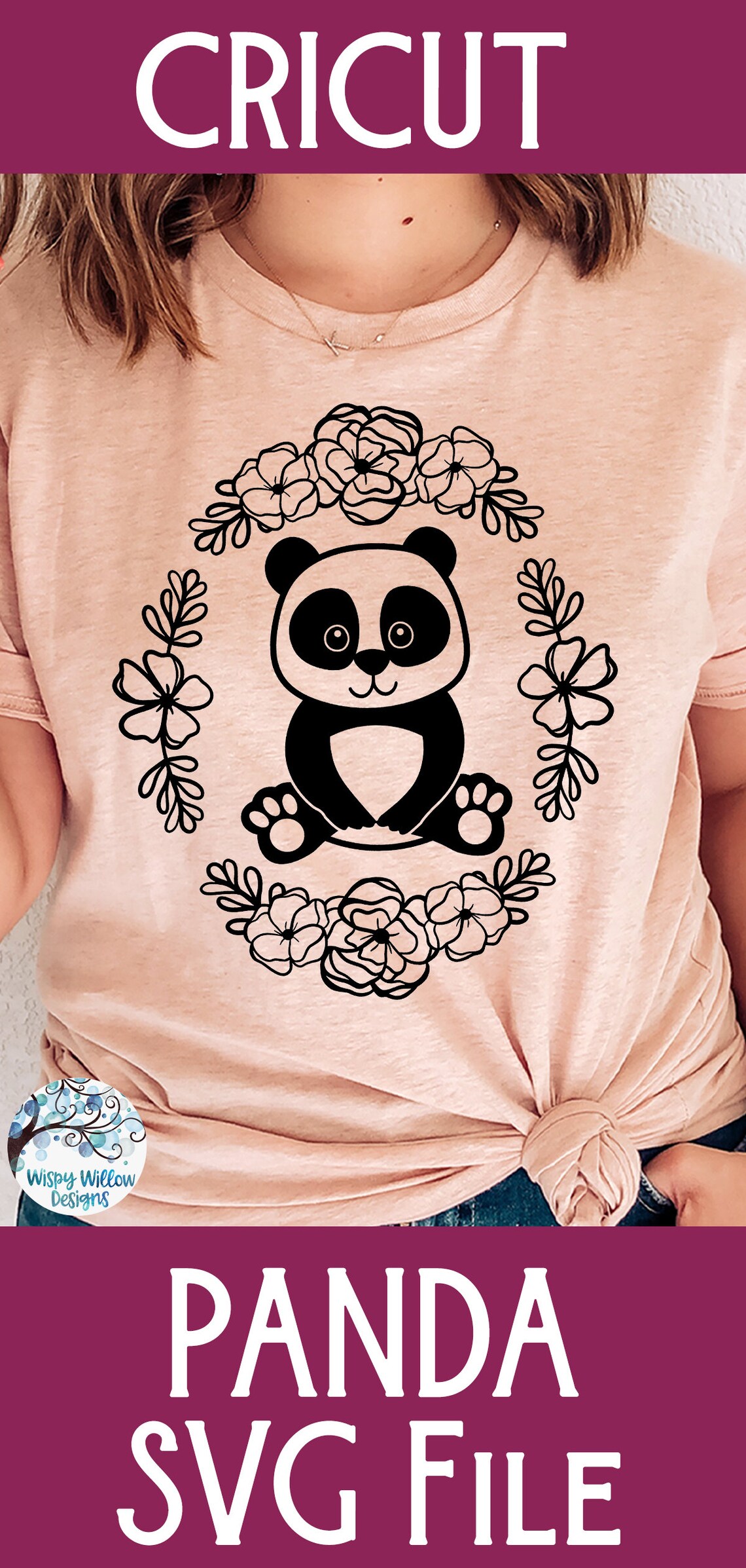 Panda With Flowers SVG, Floral Panda Svg, Baby Panda Svg, Baby Nursery ...
