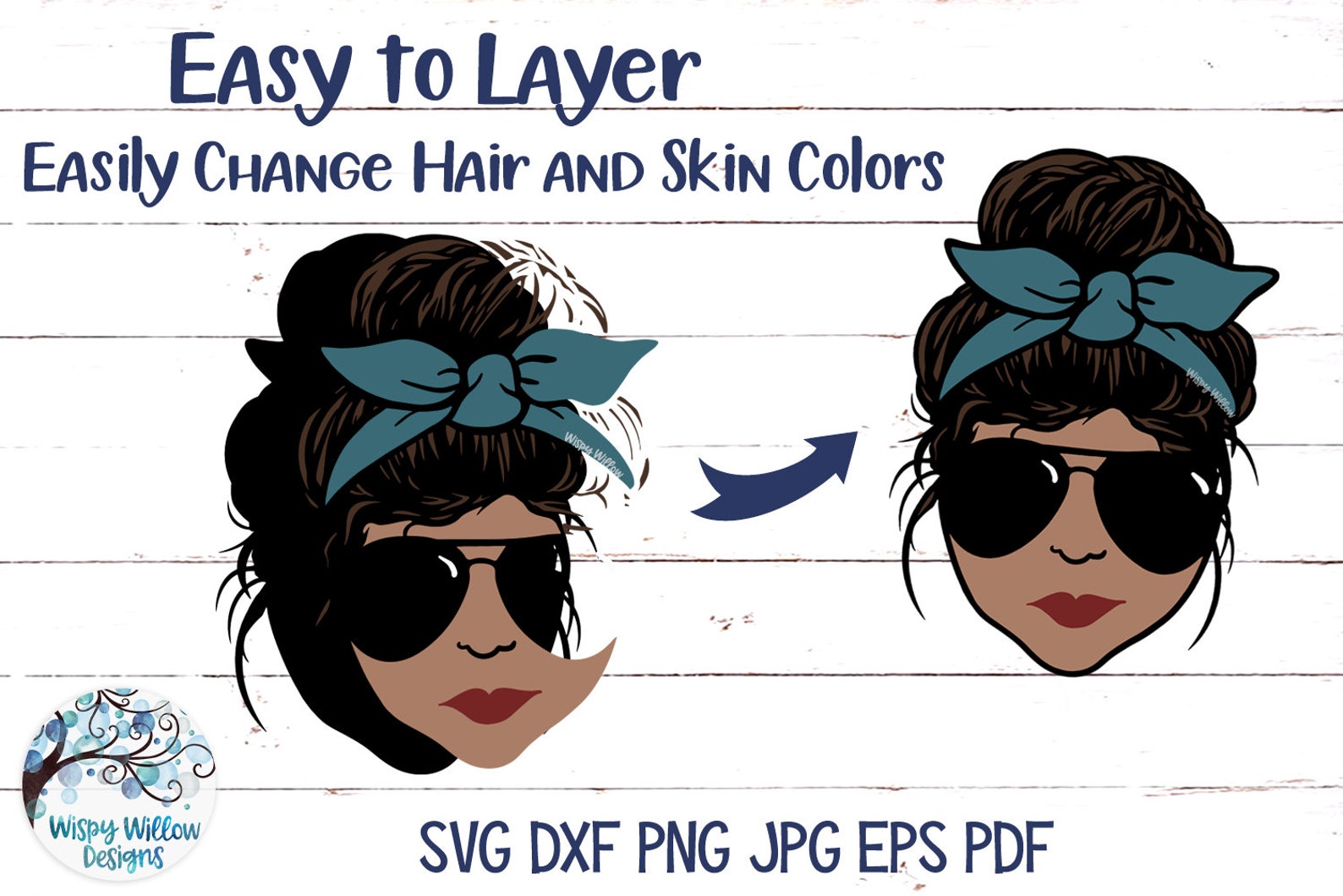 Messy Bun Lady SVG, Mom Bun Svg, Messy Bun Bandana Layered Svg, Sassy ...