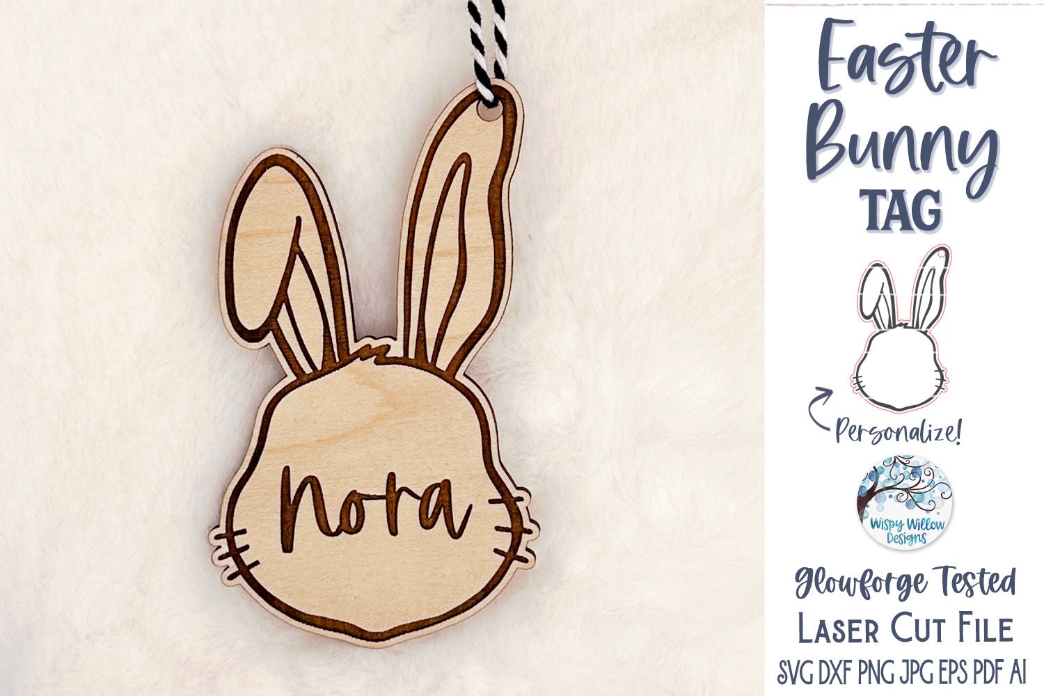 Easter Bunny Tag SVG File for Glowforge or Laser Cutter Personalized ...