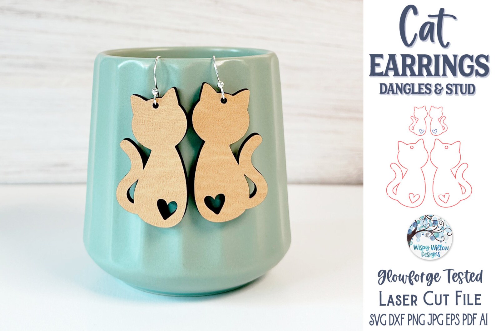 Cat Earring File for Glowforge or Laser Cutter, Cute Pet Dangle and ...