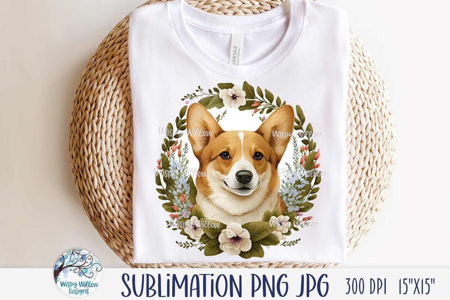 Corgi Dog Sublimation Png Cute Dog With Flowers Clipart - Etsy