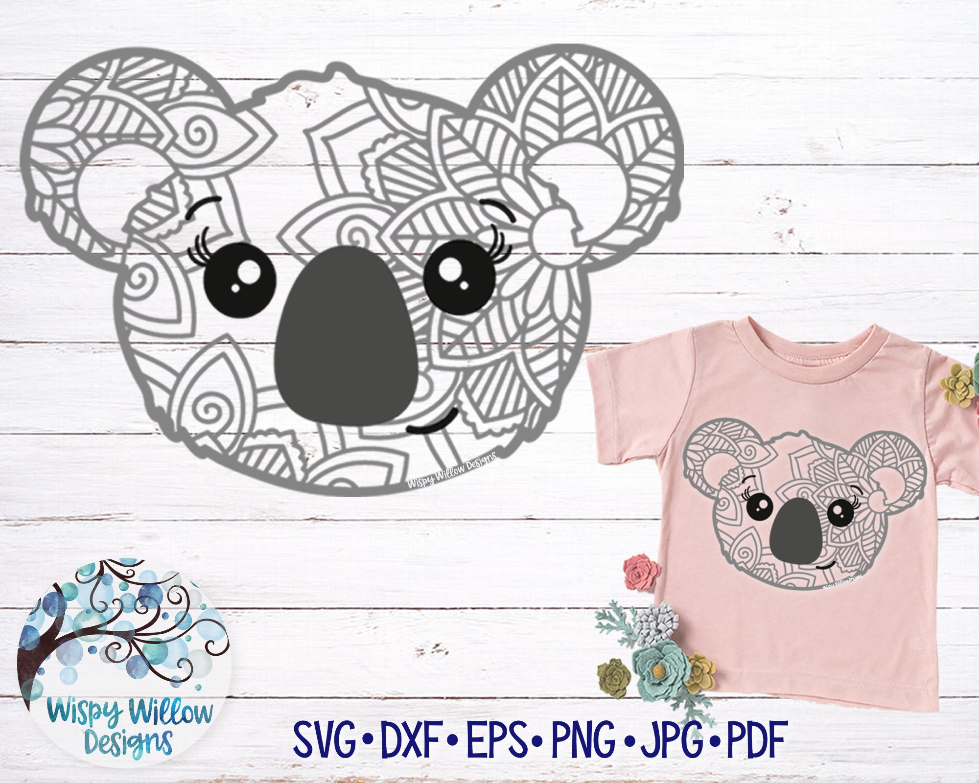 Koala Mandala SVG, DXF, Png, Mandala Koala Face SVG, Koala With Flowers ...