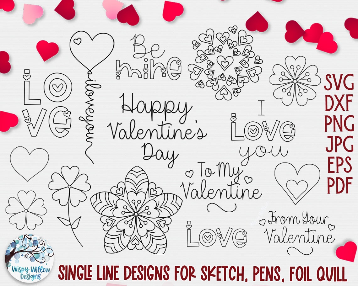 Single Line Design Valentine's Day SVG Bundle Foil Quill - Etsy
