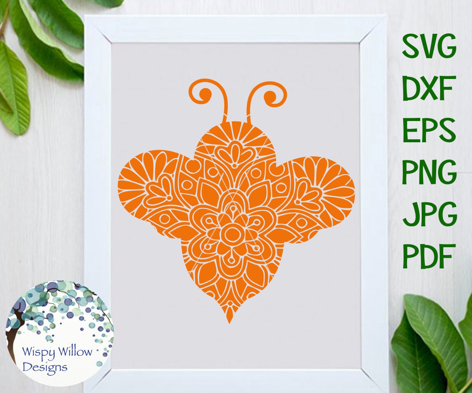 Bee Floral Mandala SVG DXF png eps jpg Digital Download File | Etsy