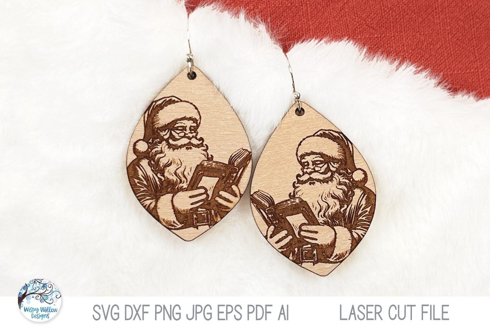 Santa Claus Reading Book Earring SVG File for Laser Cutter, Christmas ...