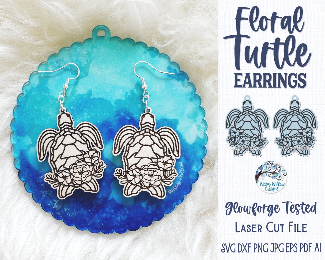 Floral Sea Turtle Earring SVG File for Glowforge or Laser - Etsy