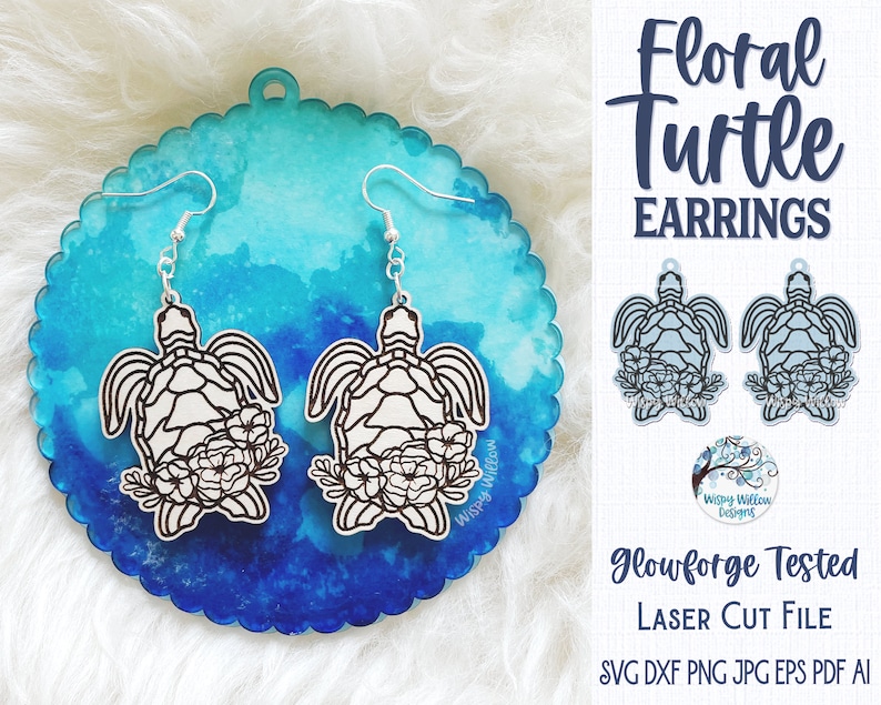 Floral Sea Turtle Earring SVG File for Glowforge or Laser - Etsy