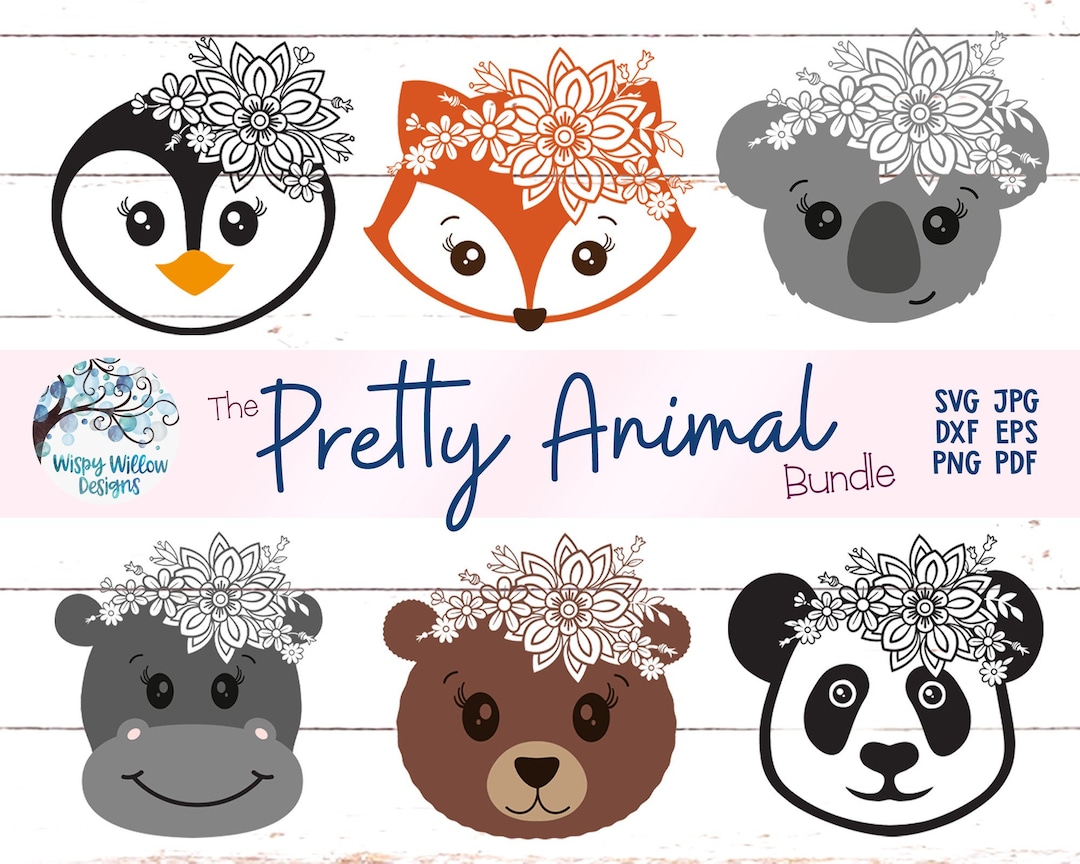 Pretty Animal SVG Bundle, Floral Animal Faces, Floral Fox Face, Floral ...