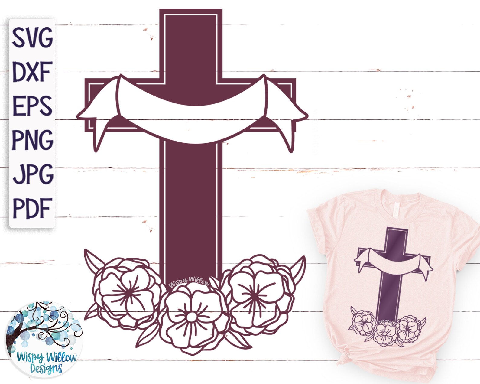 Floral Cross SVG Cut File Cross with Flowers SVG Cross with | Etsy