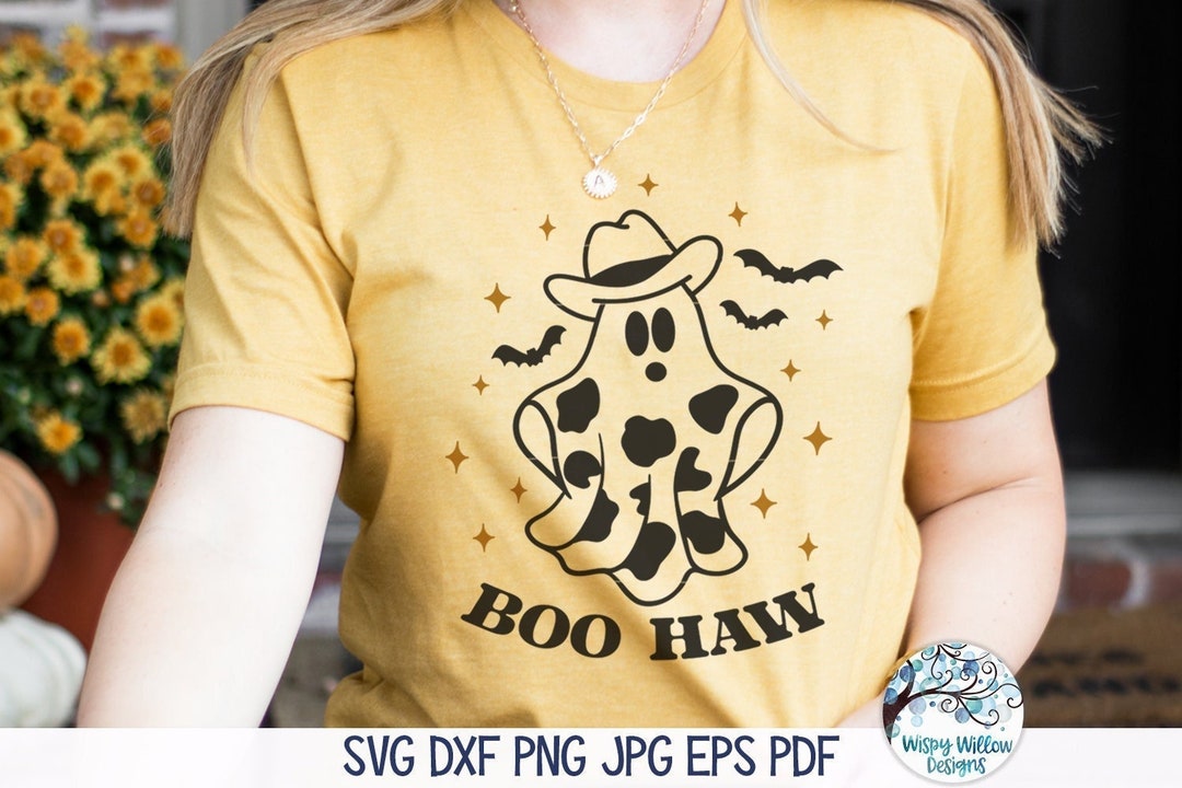 Boo Haw Ghost SVG for Cricut, Western Cowboy Halloween Shirt PNG, Cute ...