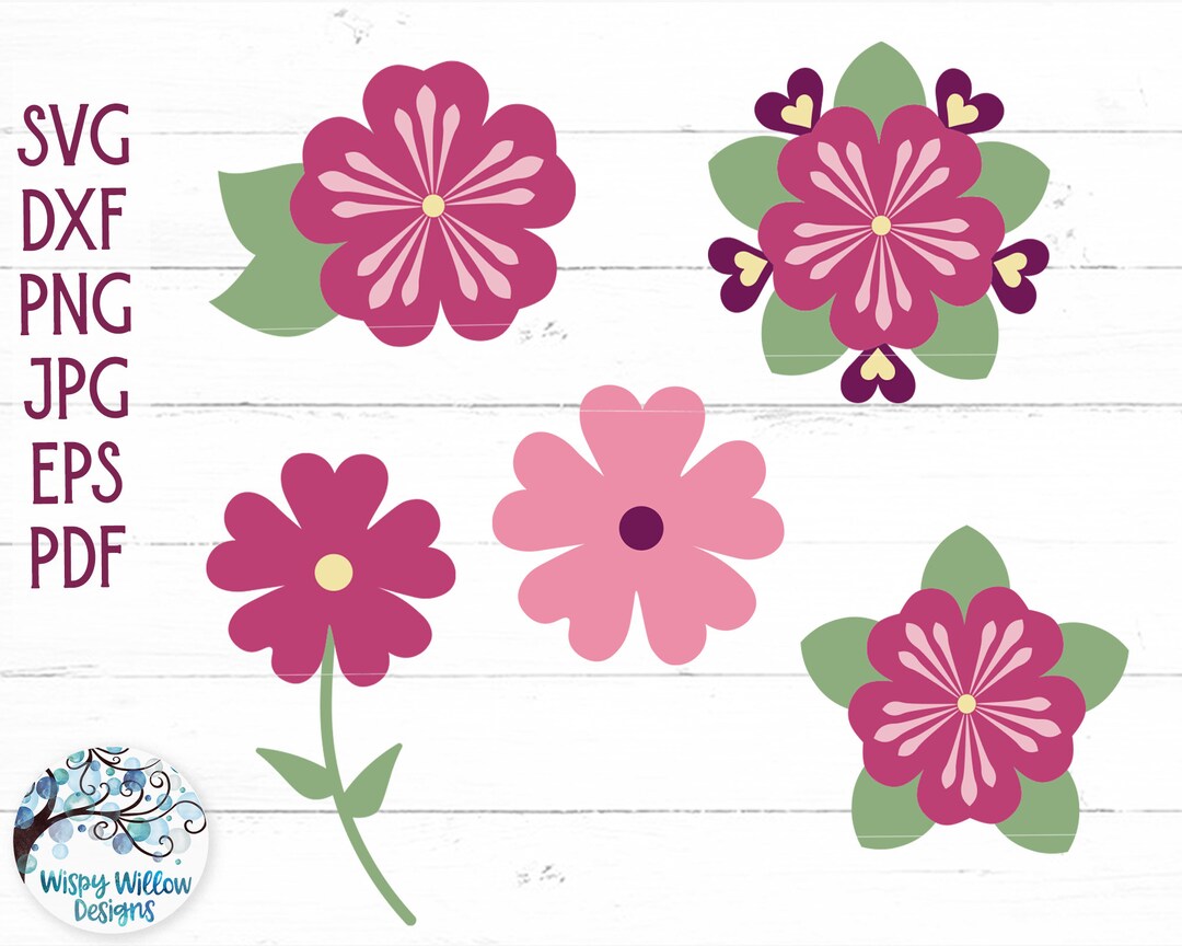 Flower SVG Bundle, Flowers Svg, Layered Flowers, Flowers With Hearts ...