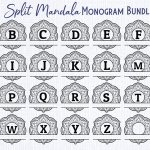 Split Mandala Monogram SVG Bundle, Alphabet Mandala SVG, Split Mandala Svg, Mandala Letters SVG ...