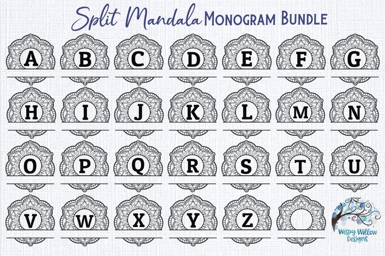 Split Mandala Monogram SVG Bundle Alphabet Mandala SVG Split | Etsy
